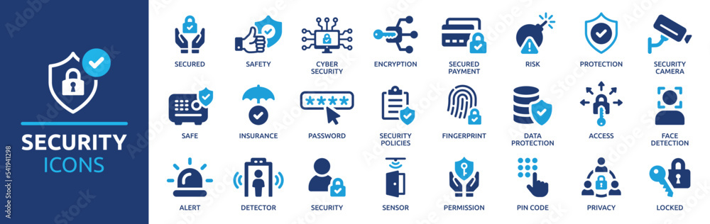 Security Icon Set Containing Secured Payment Encryption Safety Insurance Data Protection