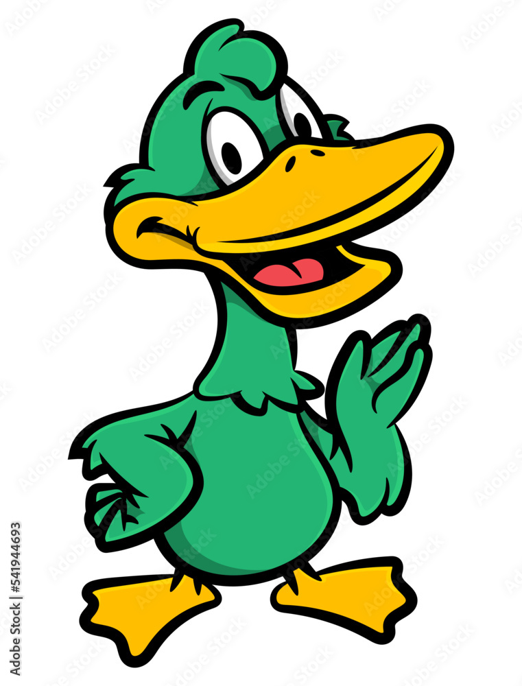Cartoon illustration of green duck happy and smiles. Best for sticker ...