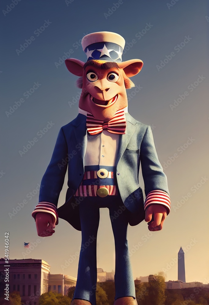 3D rendered computer generated image of Uncle Sam Donkey in a cute ...