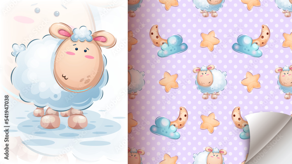 Cartoon character adorable sheep, pretty animal idea for print t-shirt ...