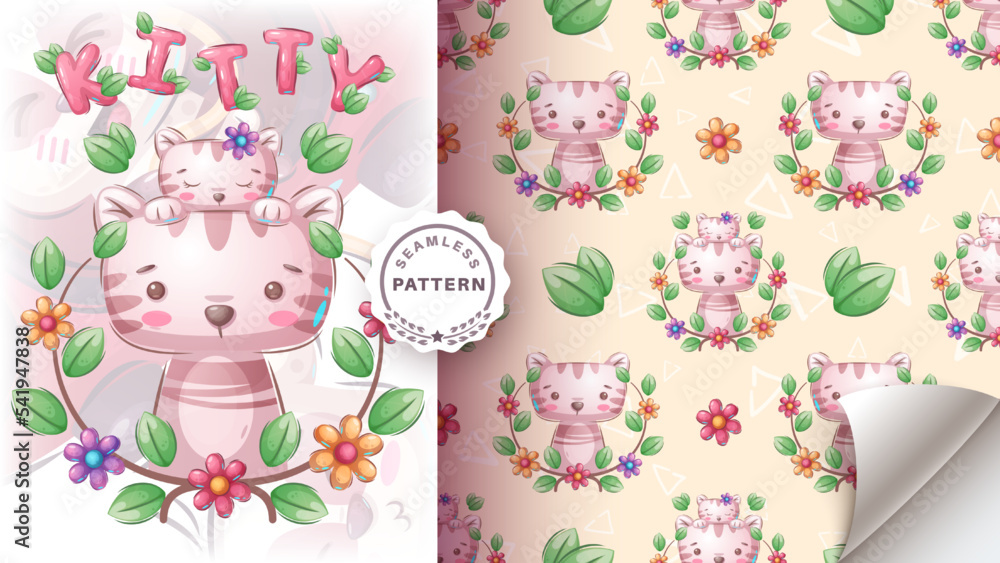 Cartoon character adorable cat, pretty animal idea for print t-shirt ...