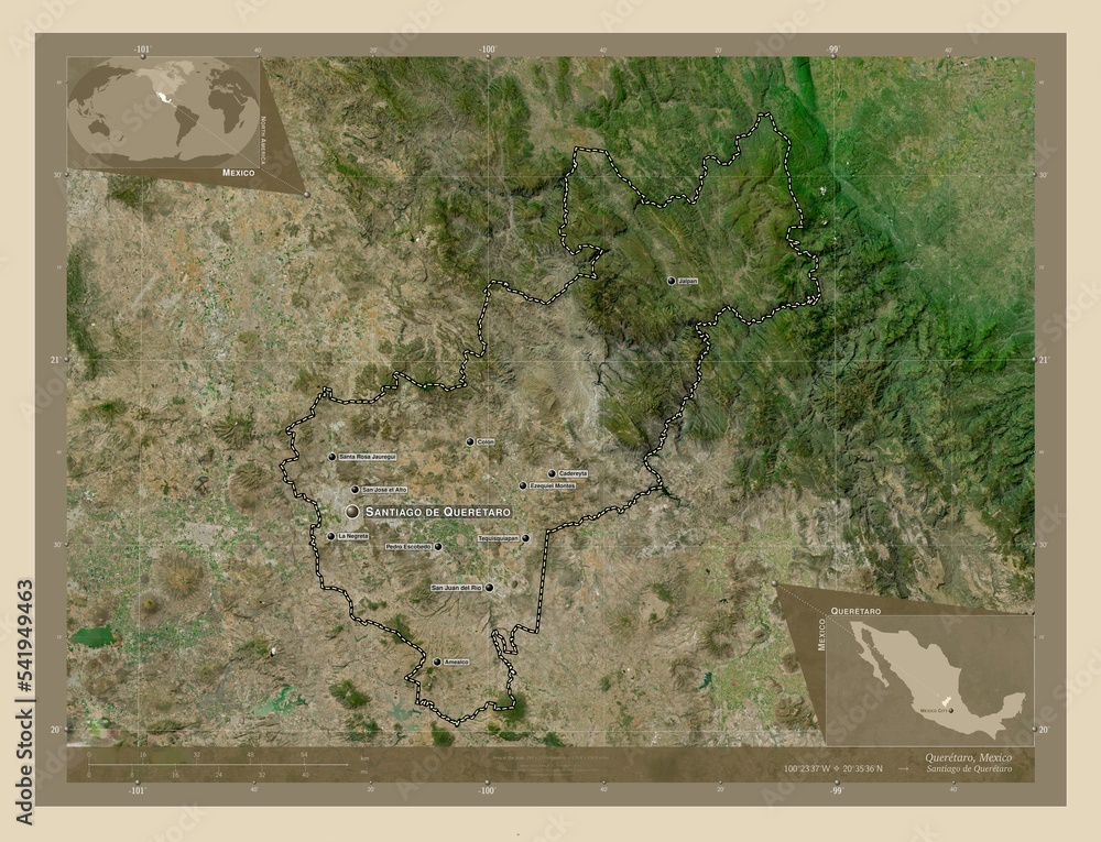 Queretaro, Mexico. High-res satellite. Labelled points of cities Stock ...
