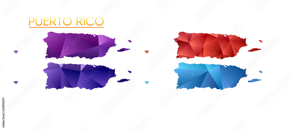 Set of vector polygonal maps of Puerto Rico. Bright gradient map of ...
