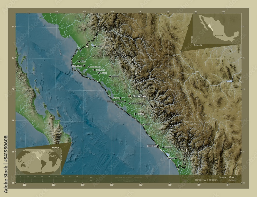 Sinaloa, Mexico. Labelled points of cities Stock Illustration | Adobe Stock