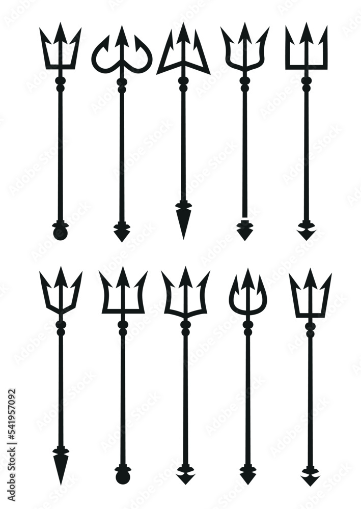 Set of devil trident collection of red different shapes satan's trident ...