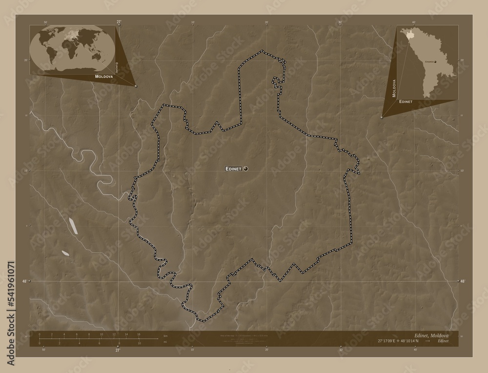 Edinet, Moldova. Sepia. Labelled points of cities Stock-Illustration ...