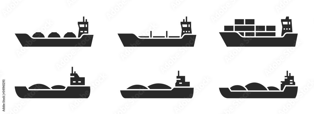 cargo ship icon set. sea and river cargo vessels. water transportation ...