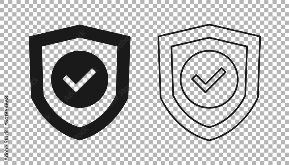 Black Shield with check mark icon isolated on transparent background ...