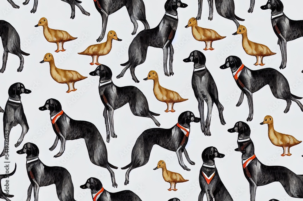hunting dogs and Ducks seamless pattern. Greyhound dog breed ...