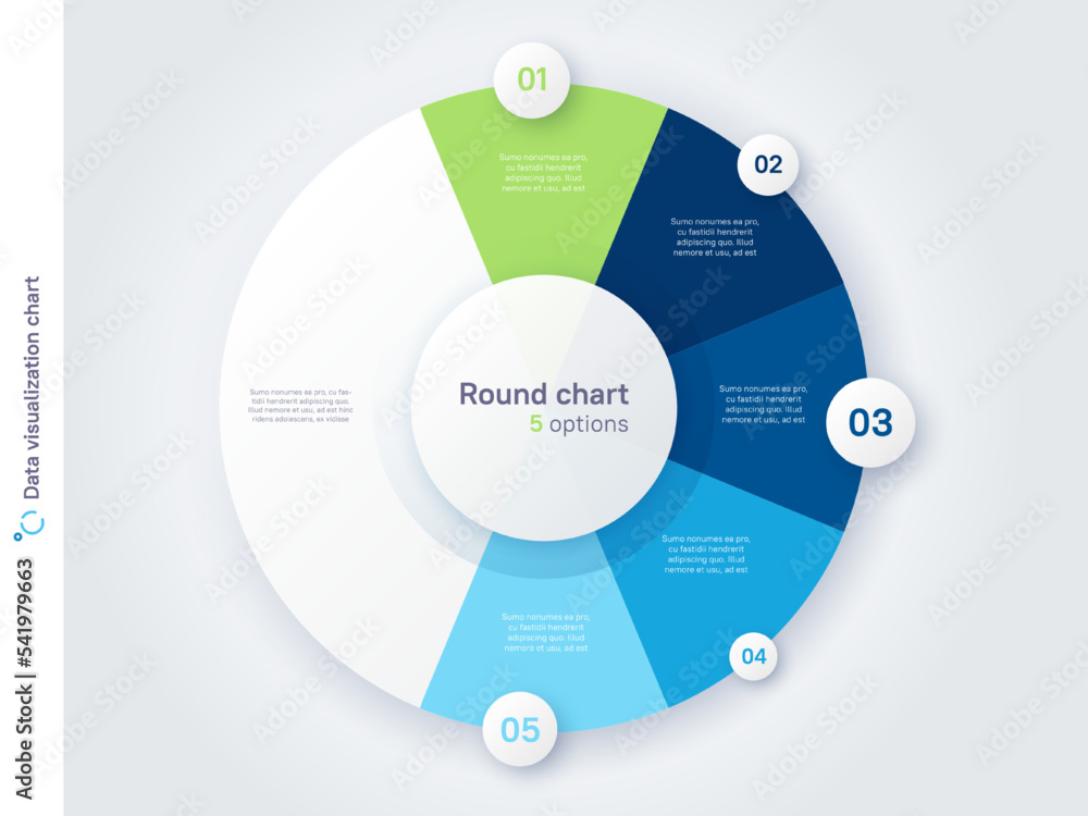 Vector round circle infographic chart template divided by five parts ...