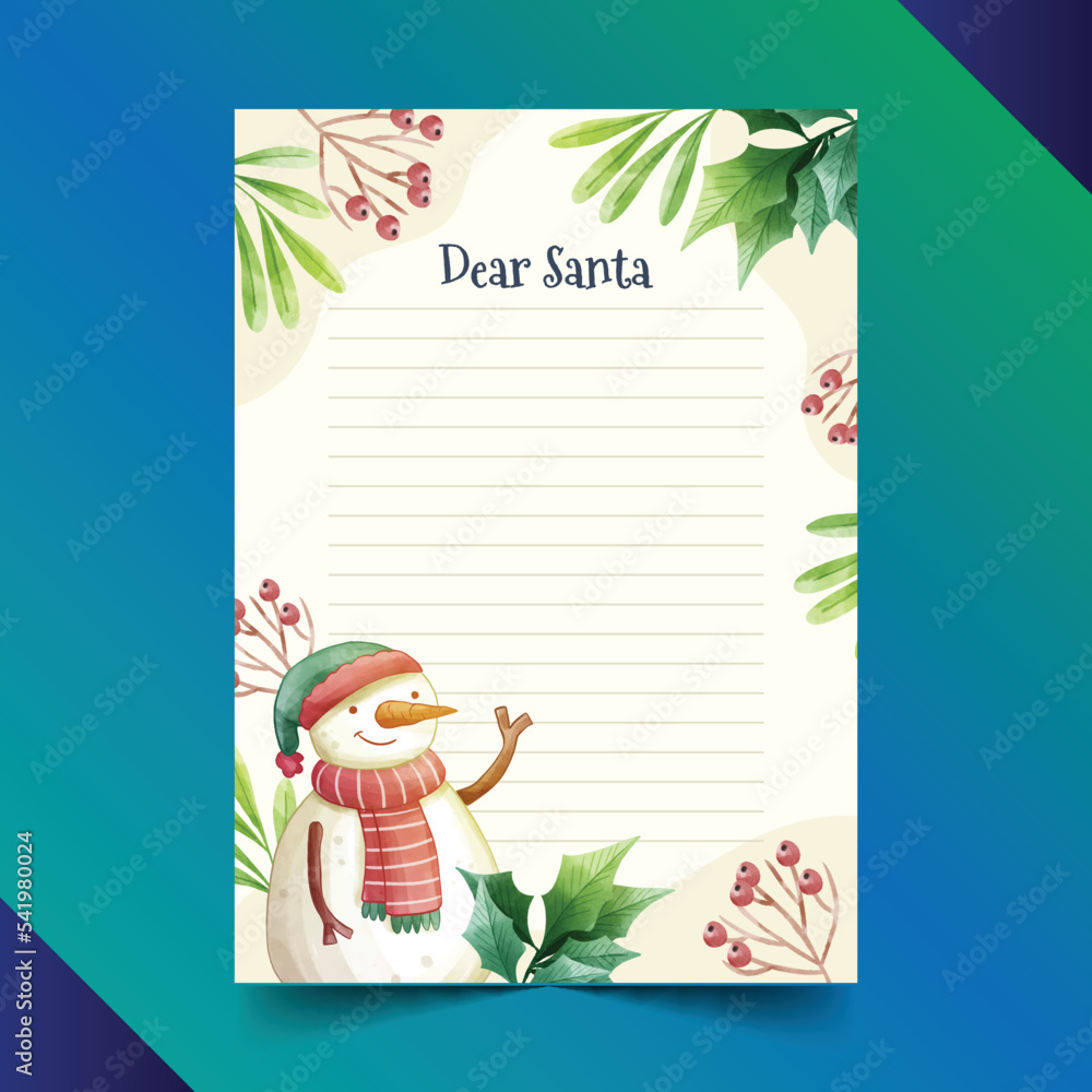 watercolor santa letter template vector design illustration Stock ...