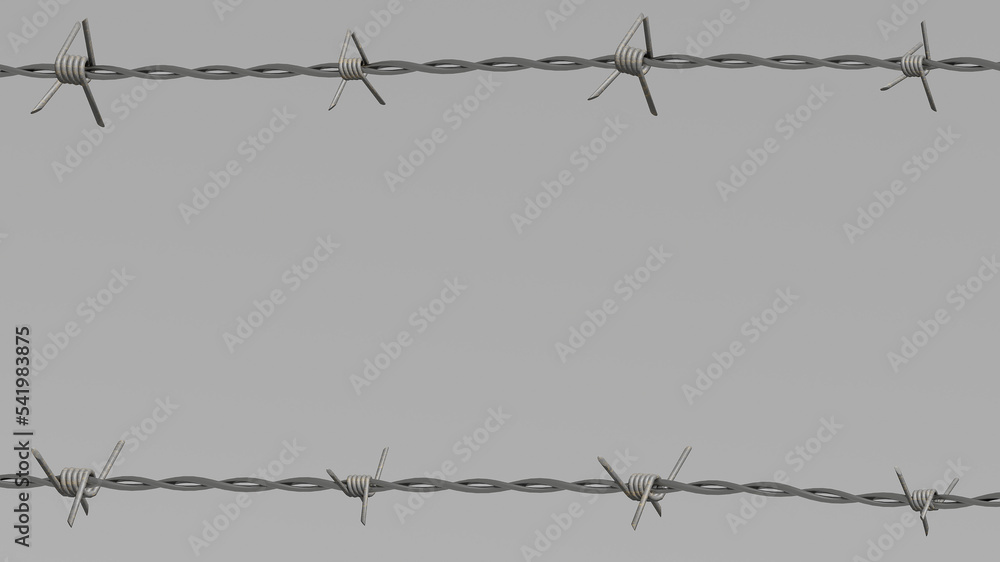 Barbed wire on a gray background. 3d render with barbed wire. Border ...