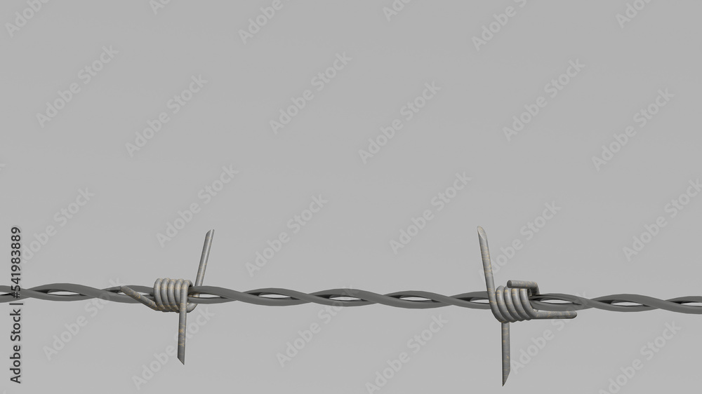 Barbed wire on a gray background. 3d render with barbed wire. Border ...