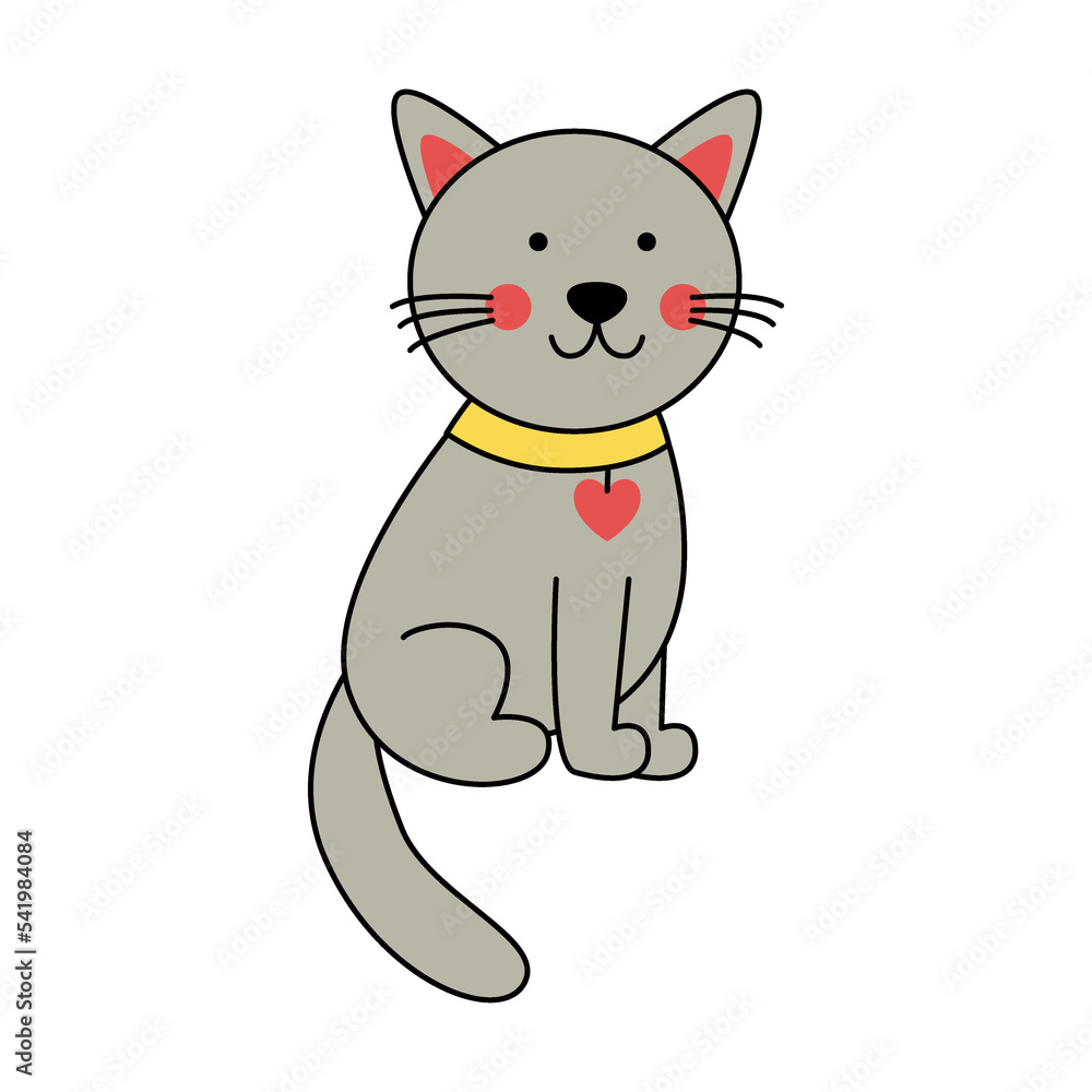 Cute cartoon sitting cat png file with transparent background. Stock ...