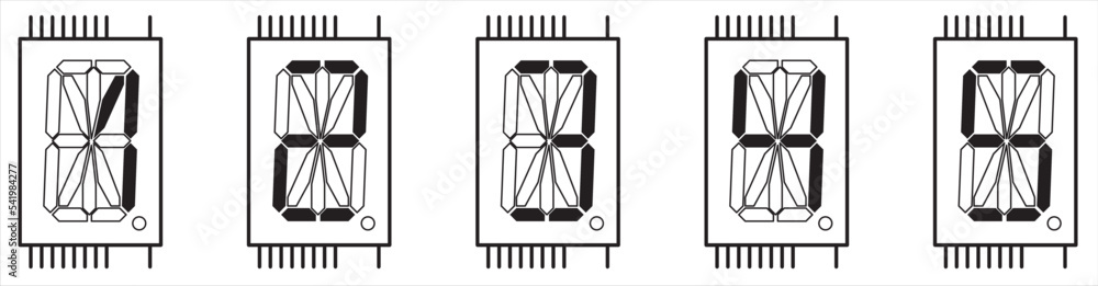 Vector image of a single-digit sixteen-segment liquid crystal indicator ...