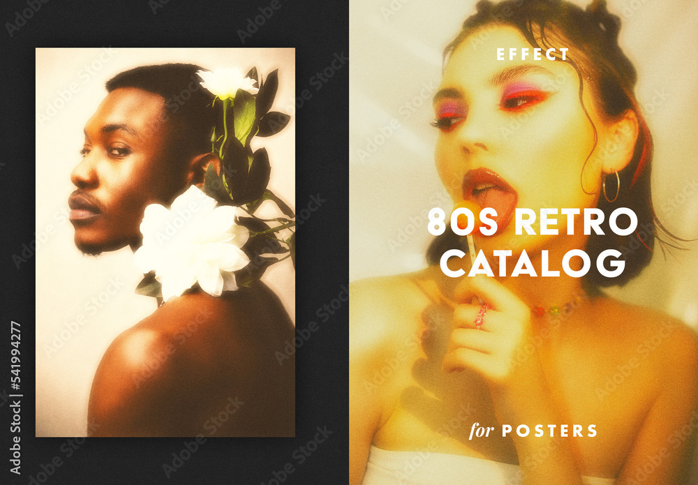 Retro Catalog Poster Photo Effect Mockup Stock Template | Adobe Stock