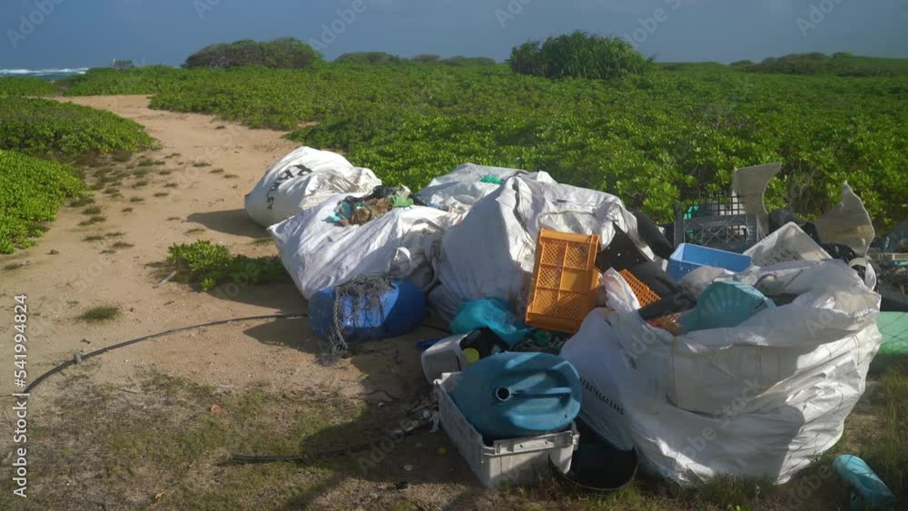 Ocean pollution with plastic and garbage washed ashore and collected on ...