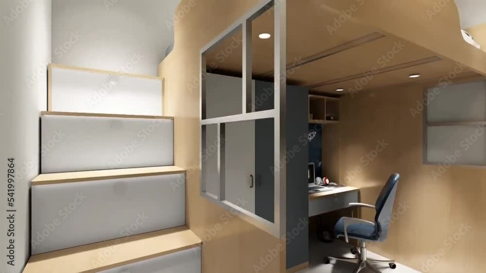 Loft bed for small room 3d visualization. Luxurious apartment interior ...