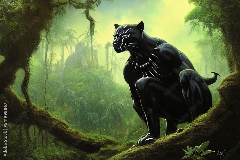 Black Panther in the jungle. A character for advertising cartoons ...