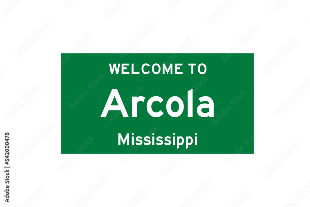 Arcola, Mississippi, USA. City limit sign on transparent background ...