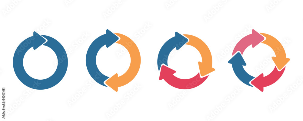 Circle arrows icon set. Round reload sign, rotate arrow symbol isolated ...