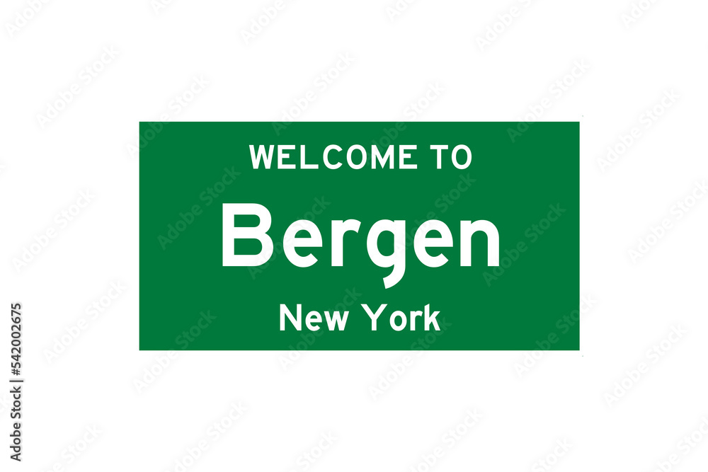 Bergen, New York, USA. City limit sign on transparent background. Stock ...