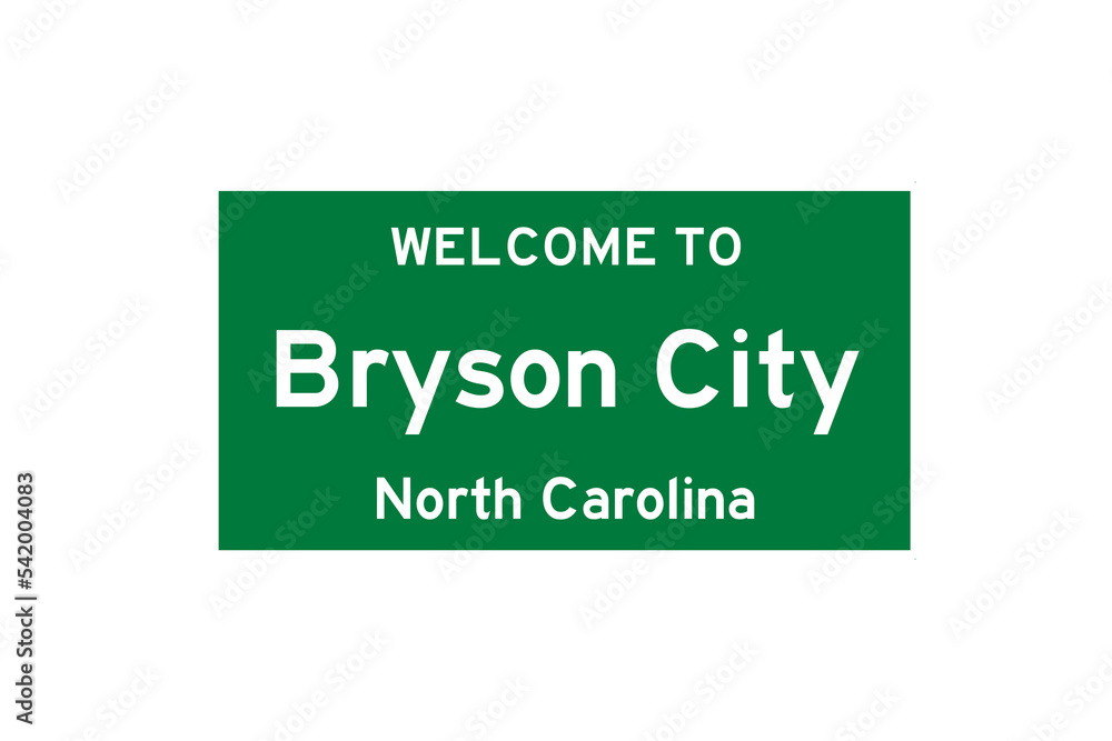 Bryson City, North Carolina, USA. City limit sign on transparent ...