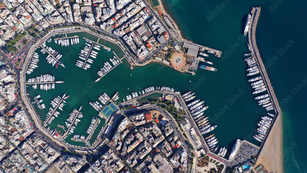 Aerial drone photo of beautiful round harbour and Marina of Zea or ...
