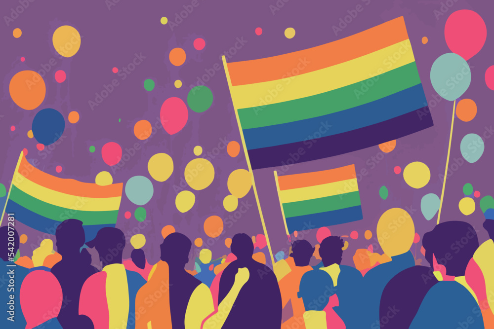 People expressing tolerance for lgbtq+ pride, rainbow parade, flags ...