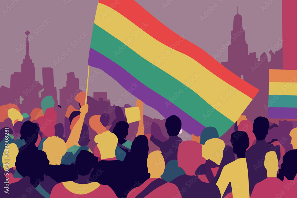 Lgbtq+ pride and tolerance people, parade, rainbow flags Stock Vector ...