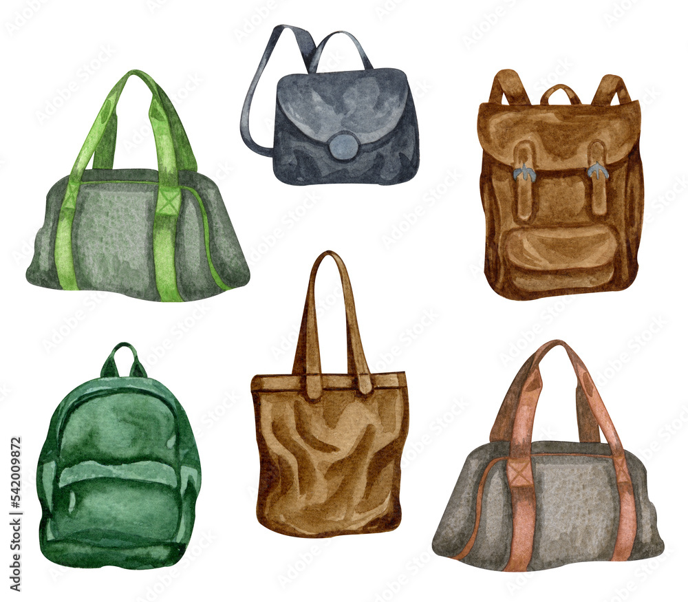 Retro leather bag design. Watercolor hand painted postman bag ...