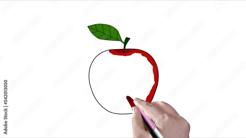 Fill color in Apple outline drawing animation 4K. kid learning project ...