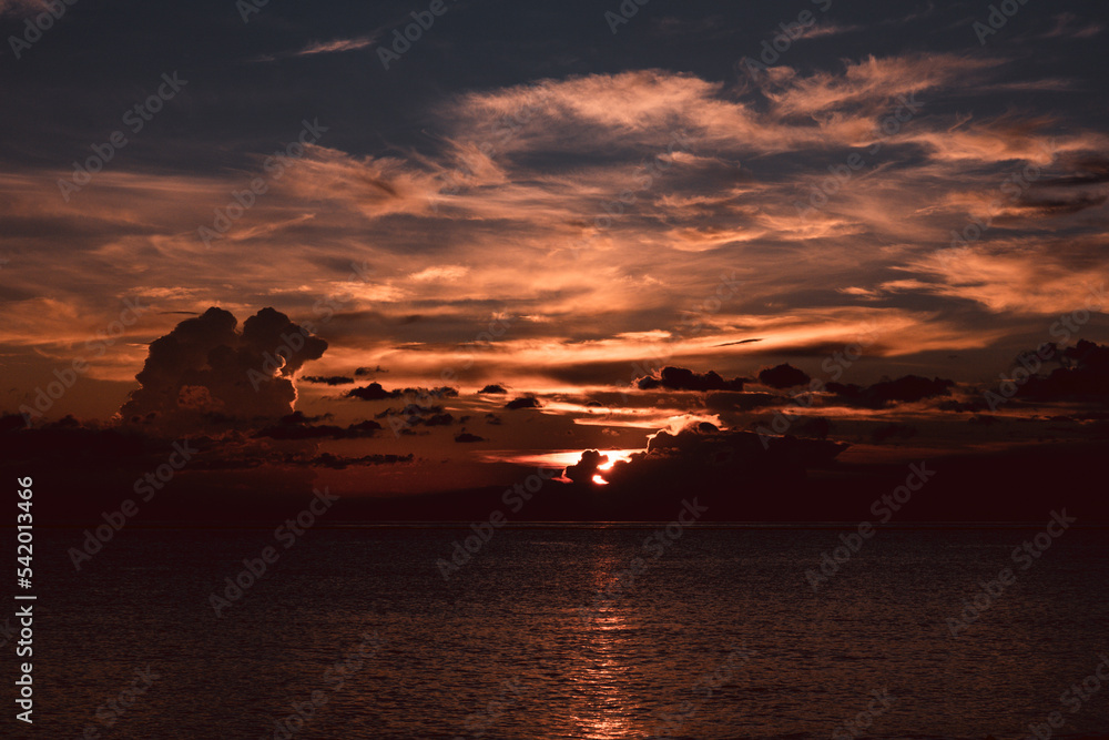 Scenic sunset in the Playa de la Cueva Beach, Cabo Rojo, Pedernales ...