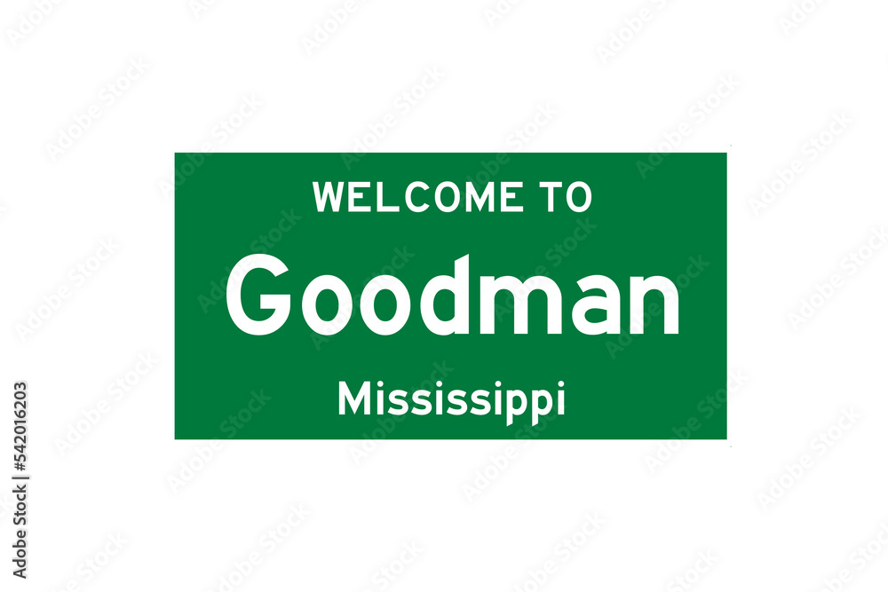 Goodman, Mississippi, USA. City limit sign on transparent background ...