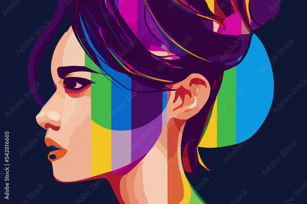 Lgbtq+ pride and tolerance girl profile, rainbow Stock-Vektorgrafik ...