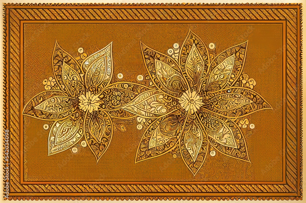 2d illustrated paisley border design with flower Stock Illustration ...