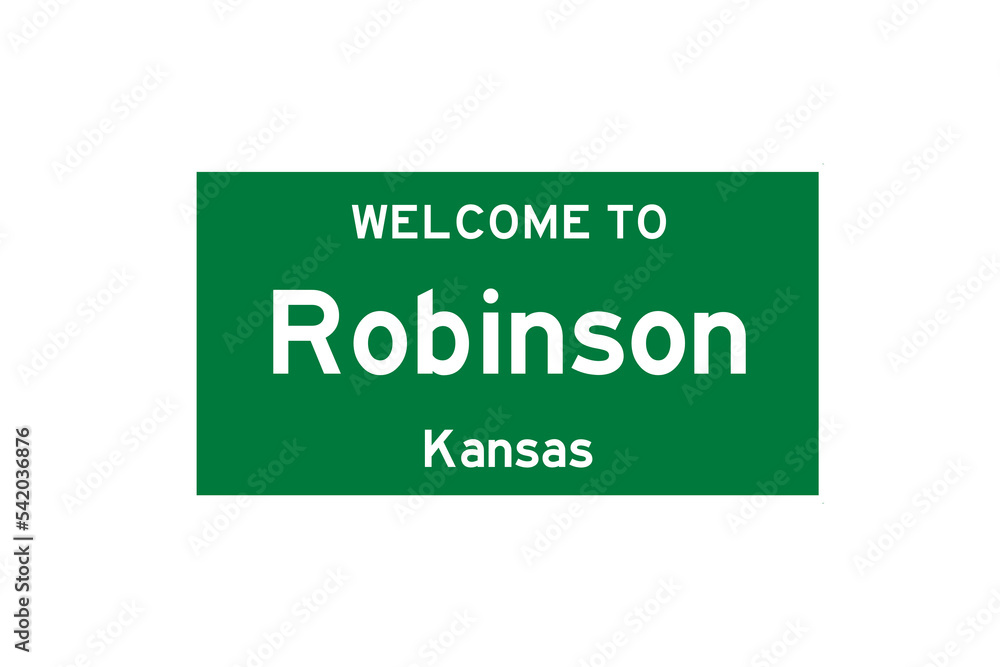 Robinson, Kansas, USA. City limit sign on transparent background. Stock ...