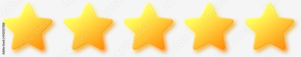 Five shiny golden 3d stars isolated on transparent background. 5 star ...