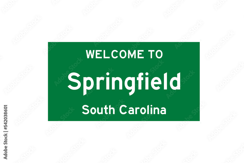 Springfield, South Carolina, USA. City limit sign on transparent ...
