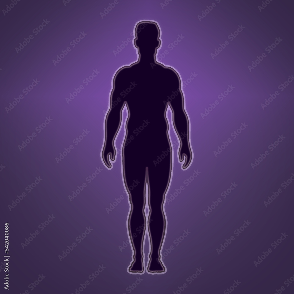 Human body shape illustration in dark purple shadow for anatomy ...