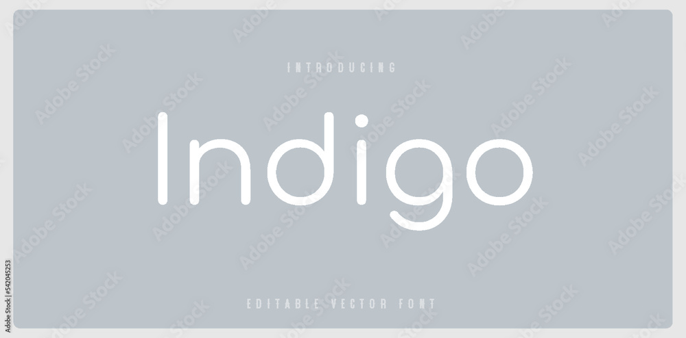 Indigo text minimal modern alphabet font template. Typography minimalist urban digital neon ...