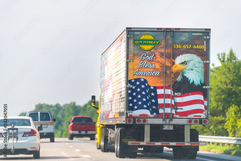 Marion, USA - July 6, 2021: Bottomley Enterprises refrigerated truck delivering cargo freight ...