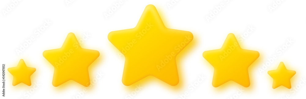 Five golden 3d stars isolated on transparent background. 5 cute cartoon ...
