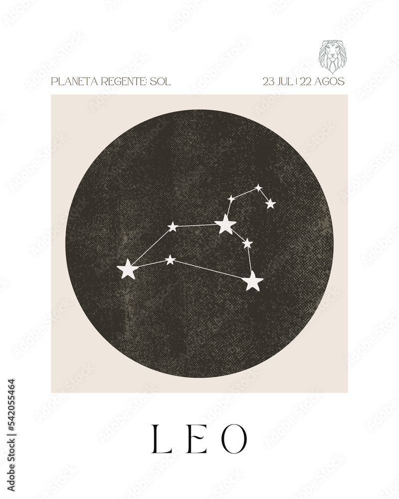 leo, signos del zodiaco, ilustración, láminas para imprimir Stock ...