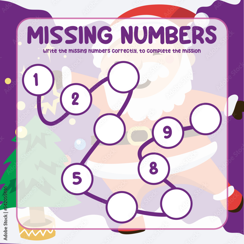 Missing numbers math worksheet for kids Christmas edition. Write the ...