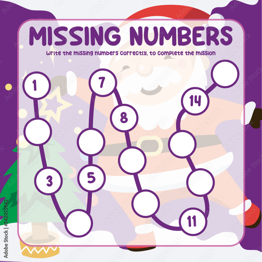 Missing numbers math worksheet for kids Christmas edition. Write the ... Missing numbers math worksheet for kids Christmas edition. Write the ...