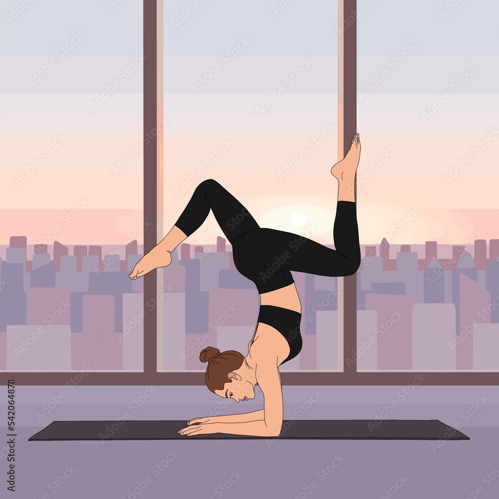 Handstand With Splits Pose / Pincha Mayurasana. Woman doing inverted ...