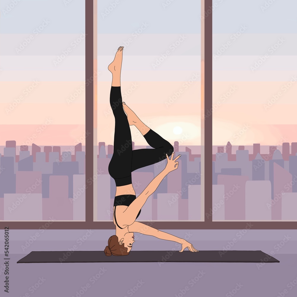 Headstand / Sirsasana. Flexible Woman doing inverted yoga asana pose ...