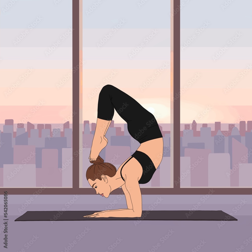 Vrischikasana / Scorpion Pose. Flexible Woman doing inverted yoga asana ...