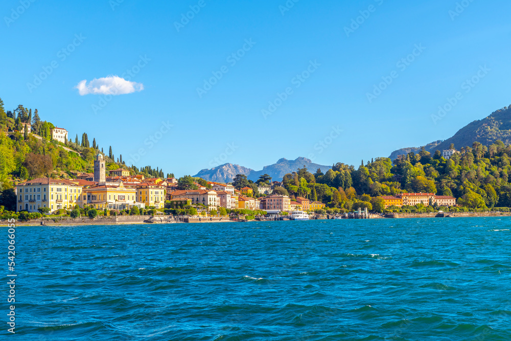 Bellagio, Italy - September 19 2022: View from the lake of the colorful ...